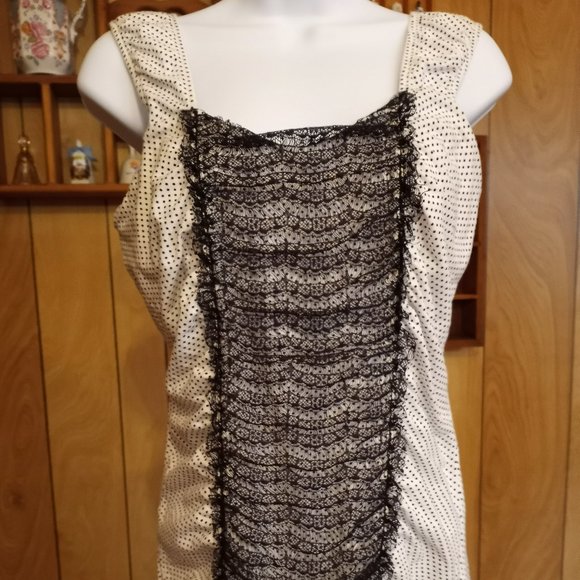 Vanity | Tops | Vanity Lace Front Sleeveless Black Polka Dot Size Large ...